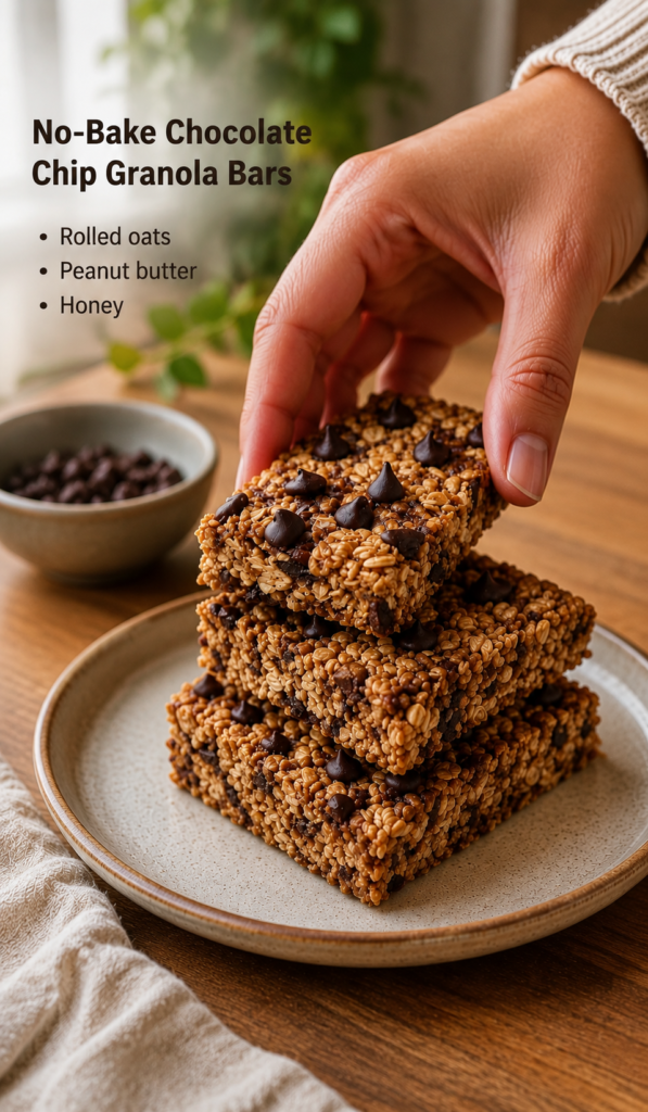 No-Bake Chocolate Chip Granola Bars - Mensagem Diári