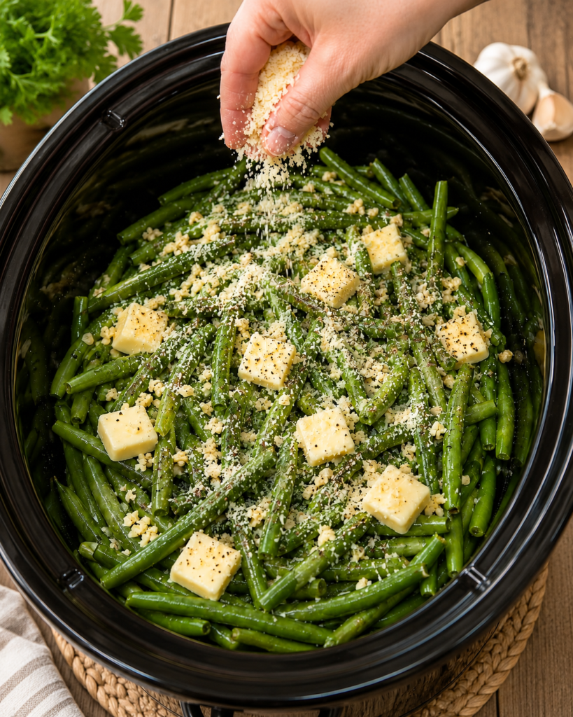 Slow Cooker Garlic Parmesan Green Beans - Mensagem Diári